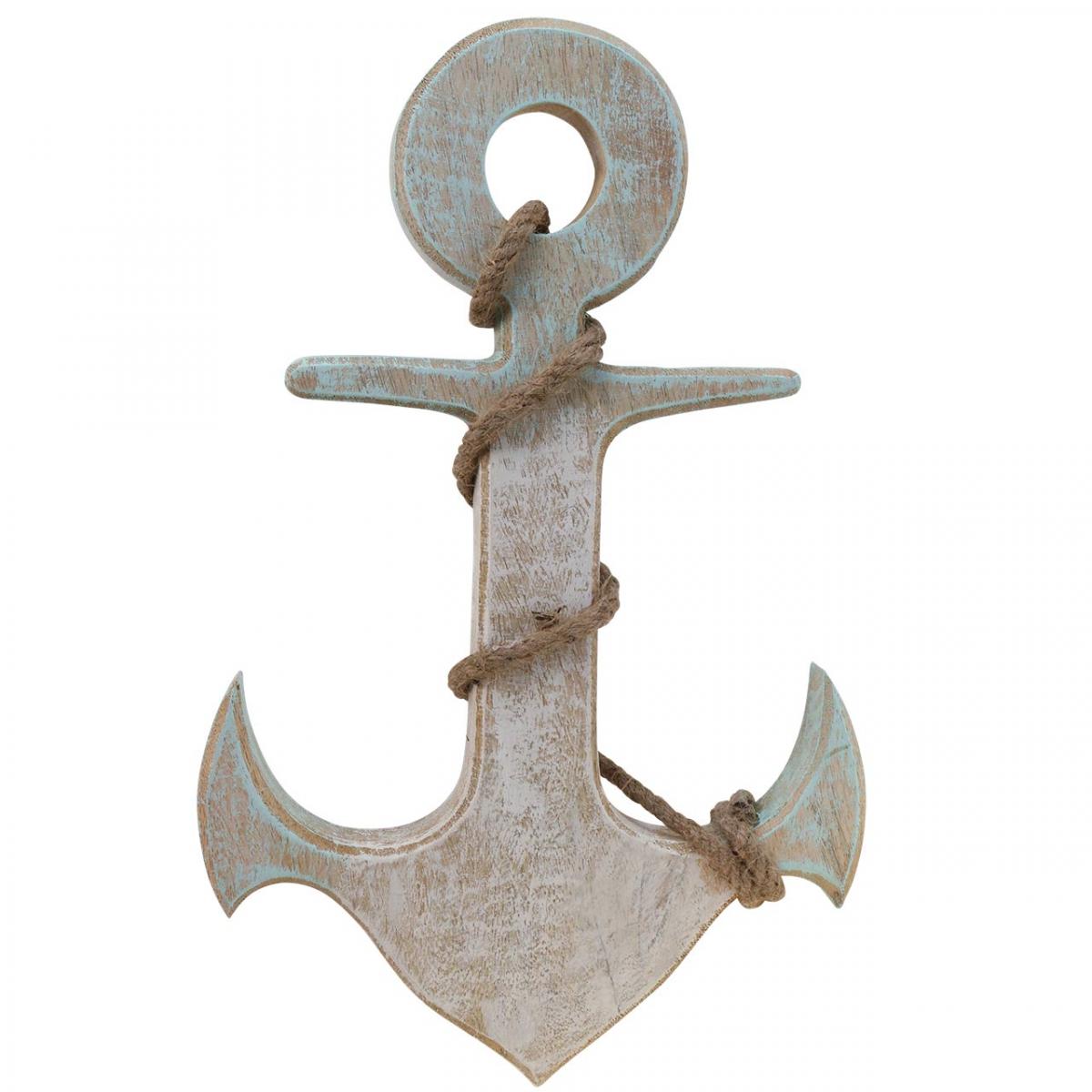 Anchor Deco Wood Maritime Deco White Blue 24.5cmx14.5cm | Floristik24