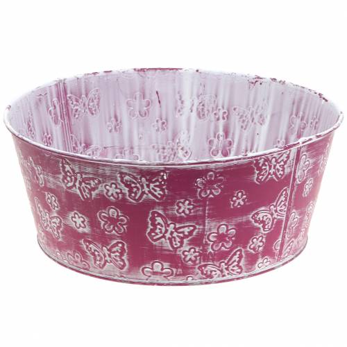 Floristik24.ie Zinc bowl with butterflies pink, white washed Ø25cm H10cm